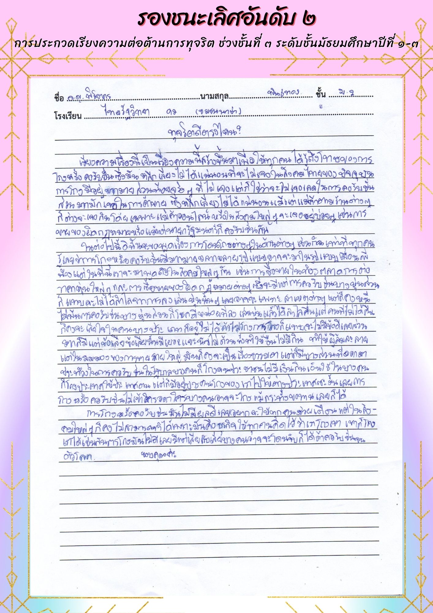 ผลงานการประกวดคำขวัญ กลอนแปด เรียงความ วันเด็กแห่งชาติ - เทศบาลตำบลนาข่า